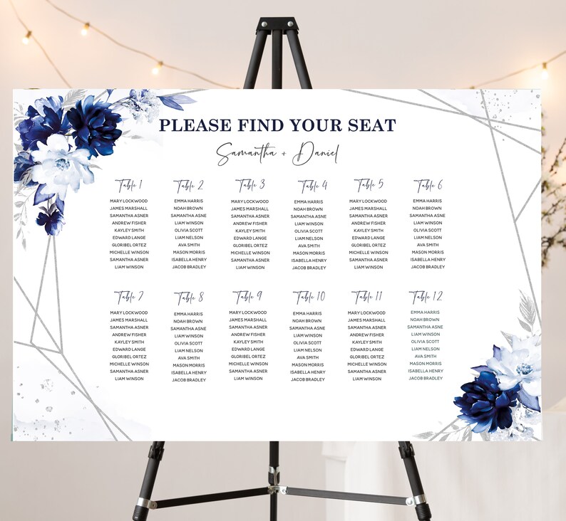 Printed Royal Blue and Silver Seating Chart Foam Board Royal - Etsy