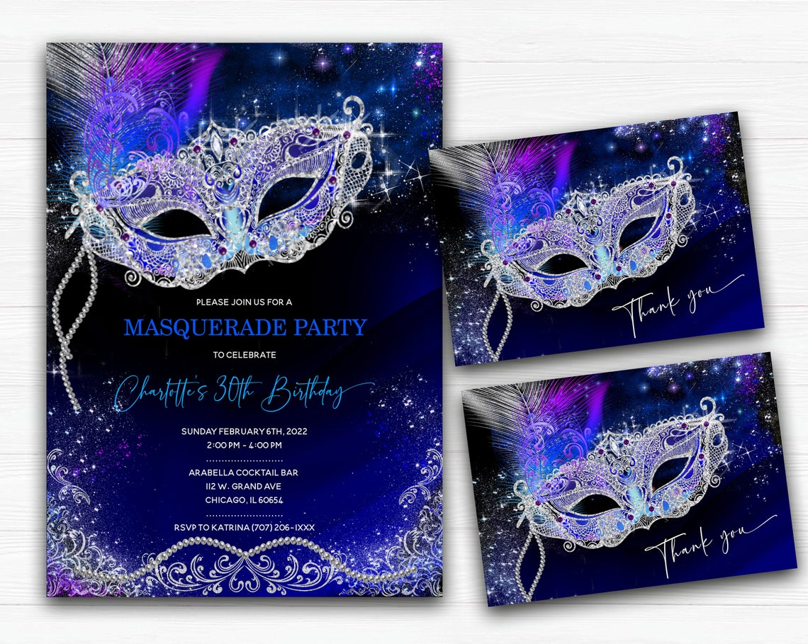 Editable Themes for Masquerade Party Bundle, Birthday Masquerade Party ...