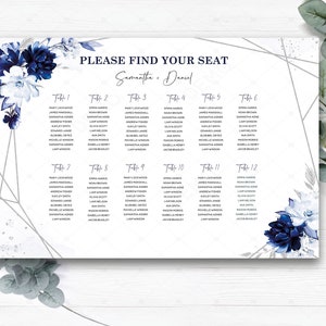 Printed Royal Blue and Silver Seating Chart Foam Board Royal - Etsy