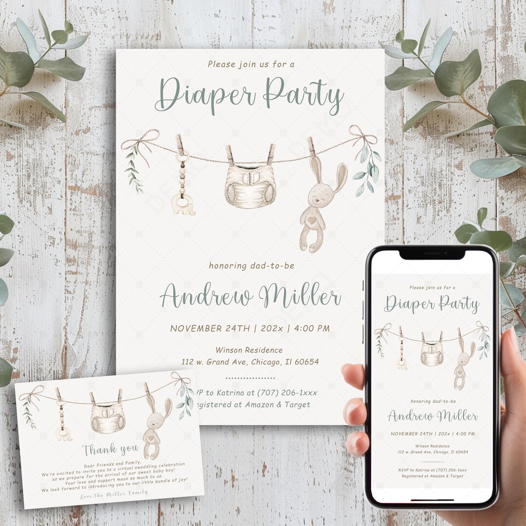 Diaper Party Custom Invitation for Dad-to-be, Boho Rustic Diaper Party ...