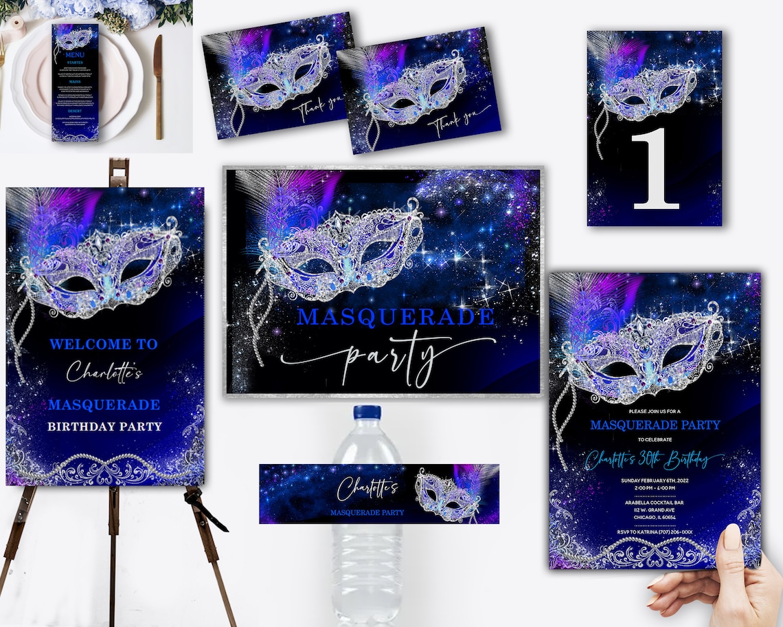 Editable Themes for Masquerade Party Bundle, Birthday Masquerade Party ...