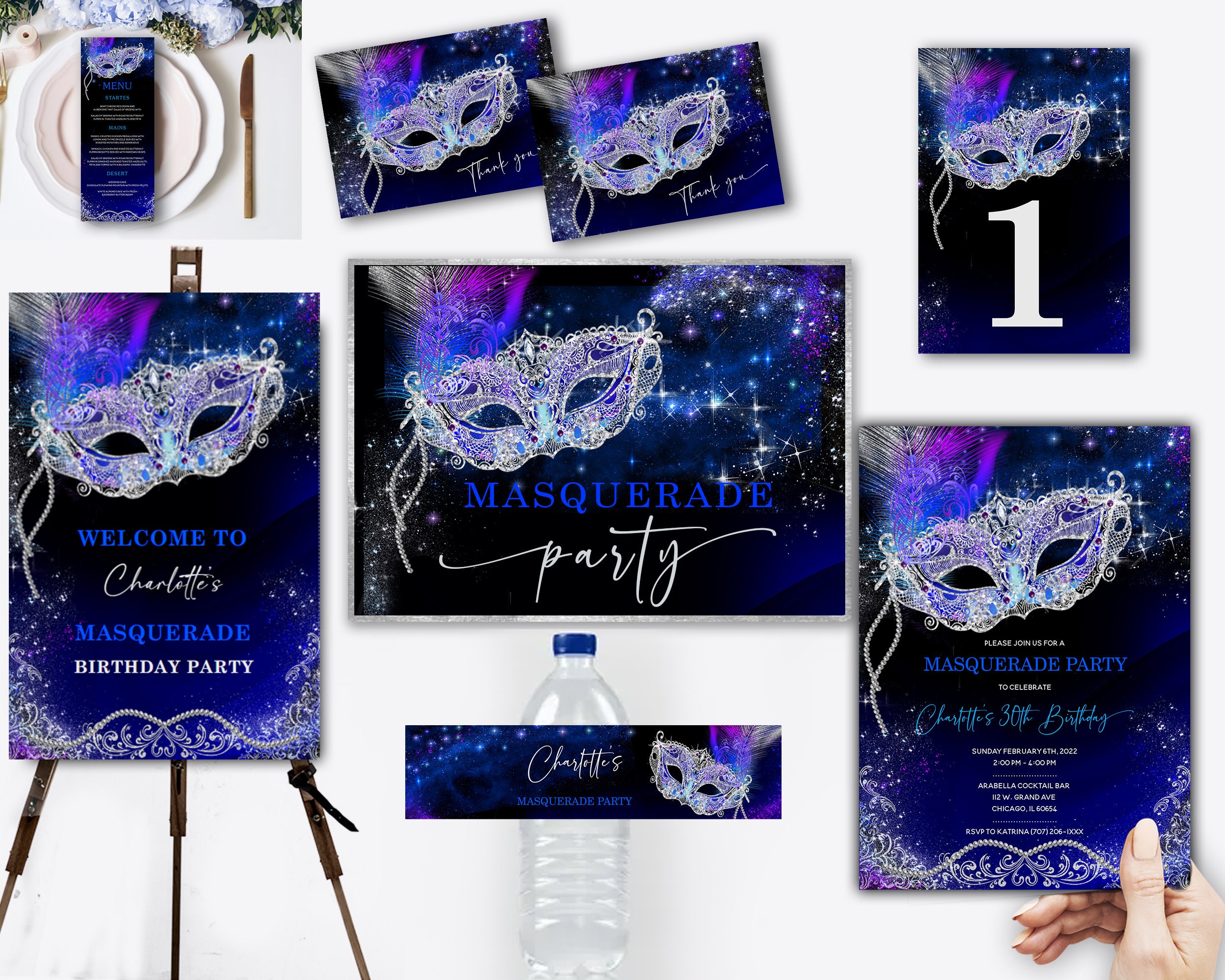 Editable Themes for Masquerade Party Bundle, Birthday Masquerade Party ...