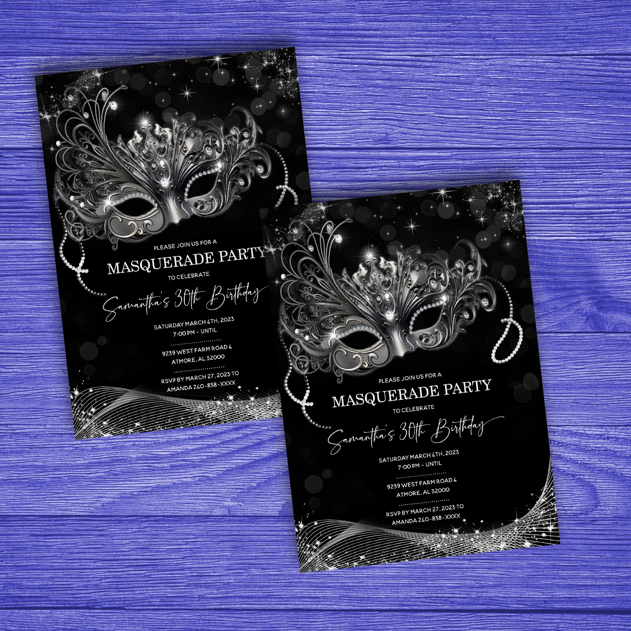 Editable Themes for Masquerade Black and Silver Party, Birthday ...