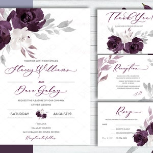 Plum and Grey Wedding Invitations Set Plum and Grey Wedding - Etsy