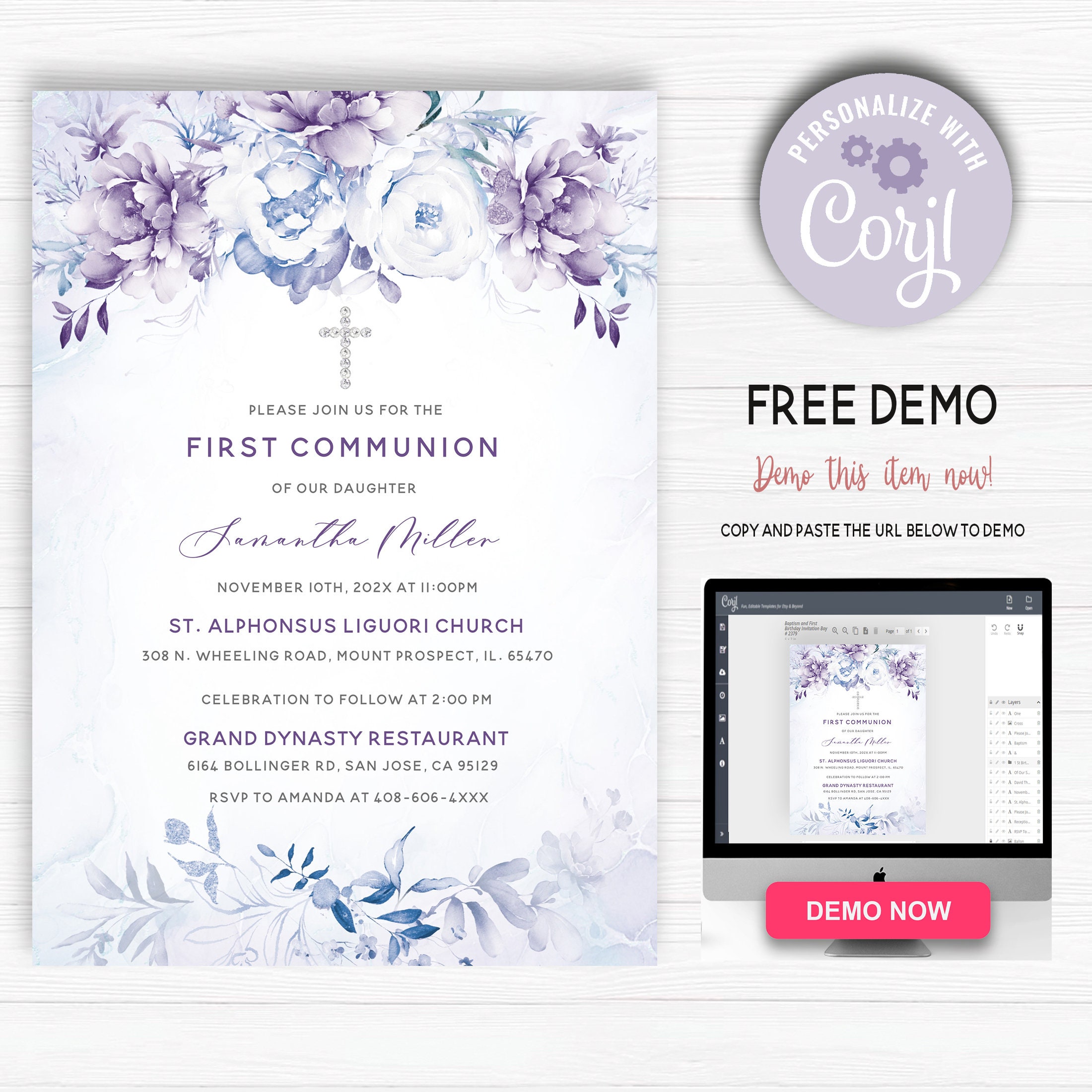 Personalized First Holy Communion Card, Custom First Holy Communion ...