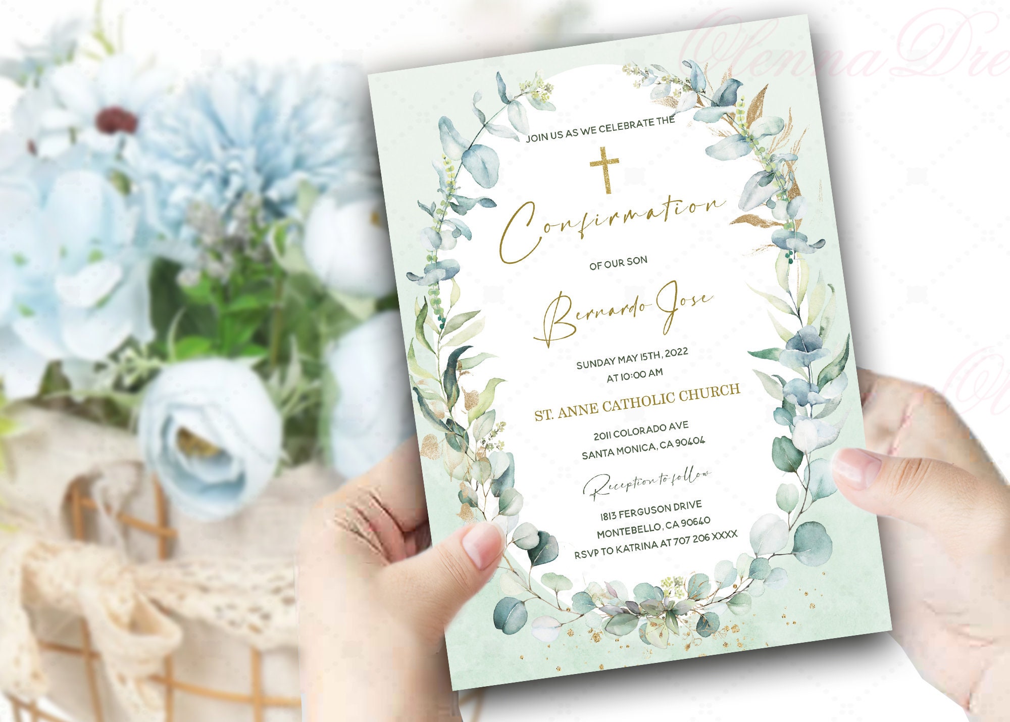 Greenery Confirmation Boy Invitation Template Printable - Etsy