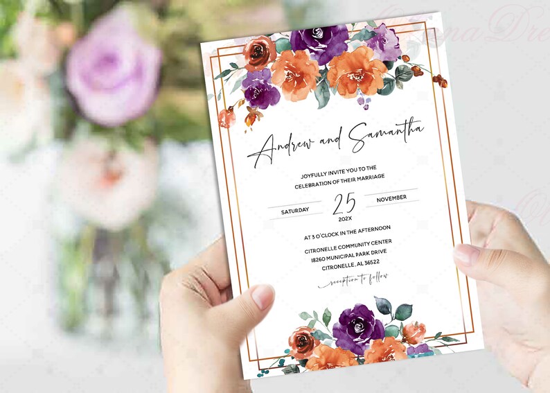 Purple and Burnt Orange Wedding Colors Burnt Orange and - Etsy