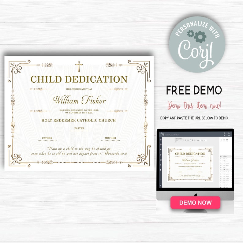 Custom Dedication Certificate Templates Printable Personalized ...