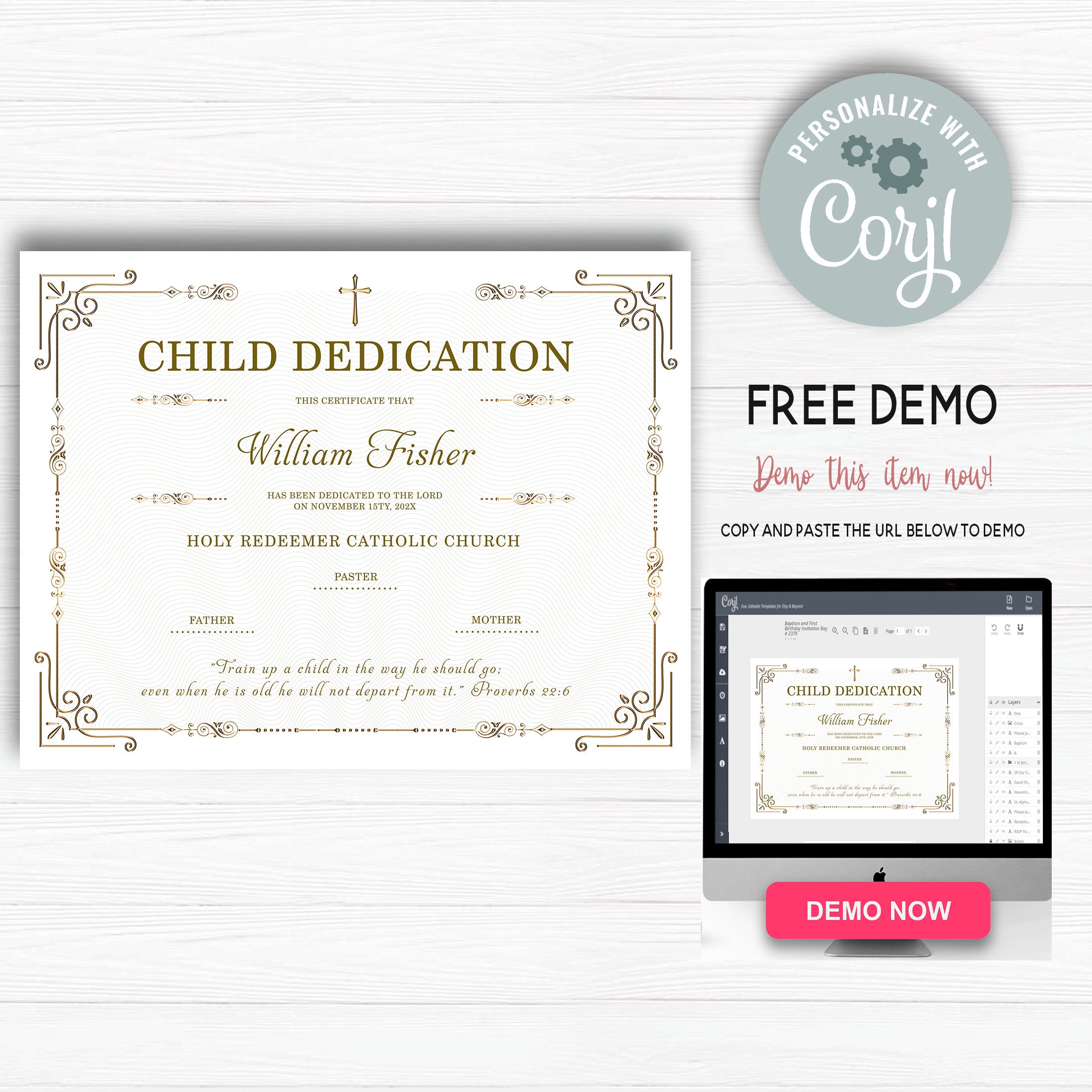 Custom Dedication Certificate Templates Printable Personalized ...
