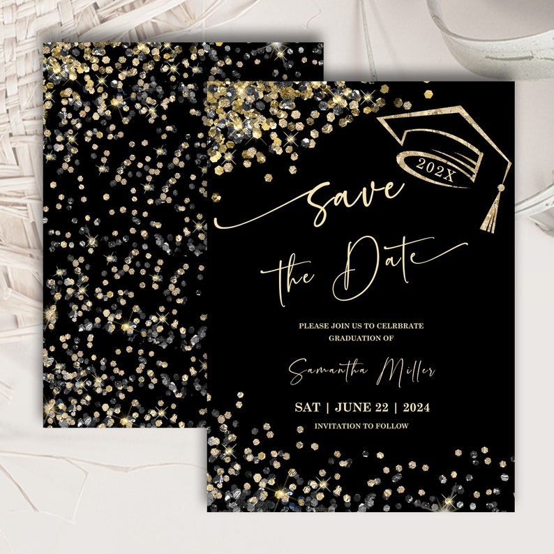 Save the Date Graduation, Black and Gold Save the Date Graduation ...