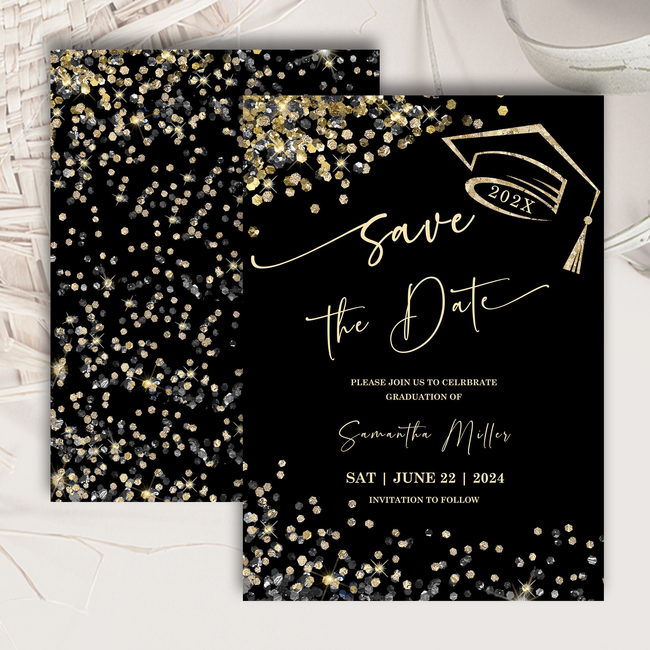 Save the Date Graduation, Black and Gold Save the Date Graduation ...