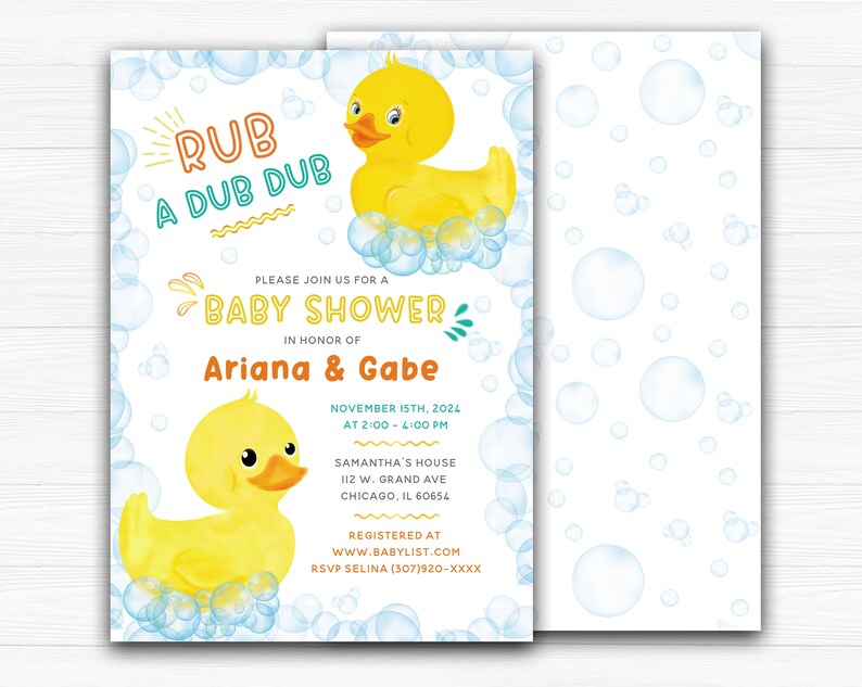Boy and Girl Twin Rubber Duck Baby Shower Invite, Printable Rubber Duck ...