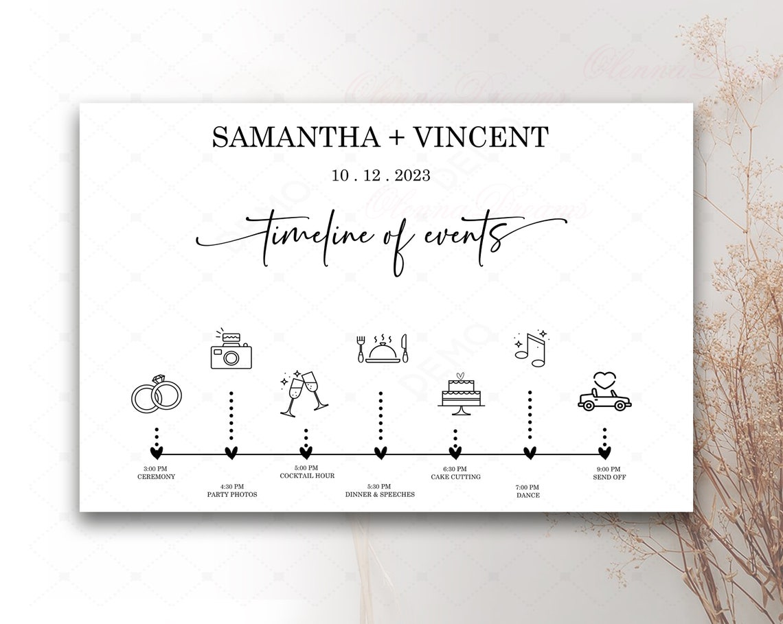 Simple Wedding Timeline Poster Template Modern Wedding Order - Etsy