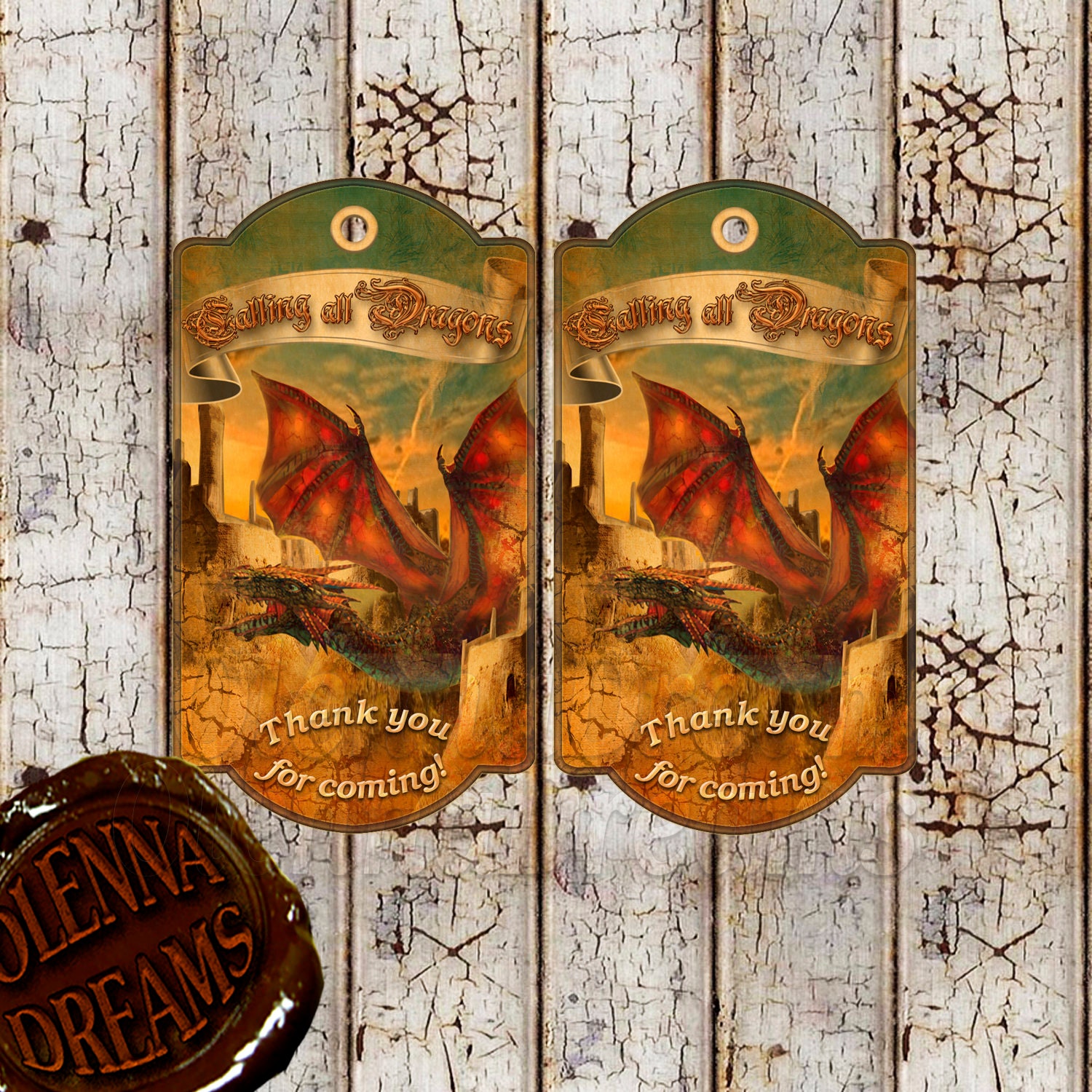 Dragon Party Favor Tags, Dragon Thank You Tags, Dragon Gift Tags ...
