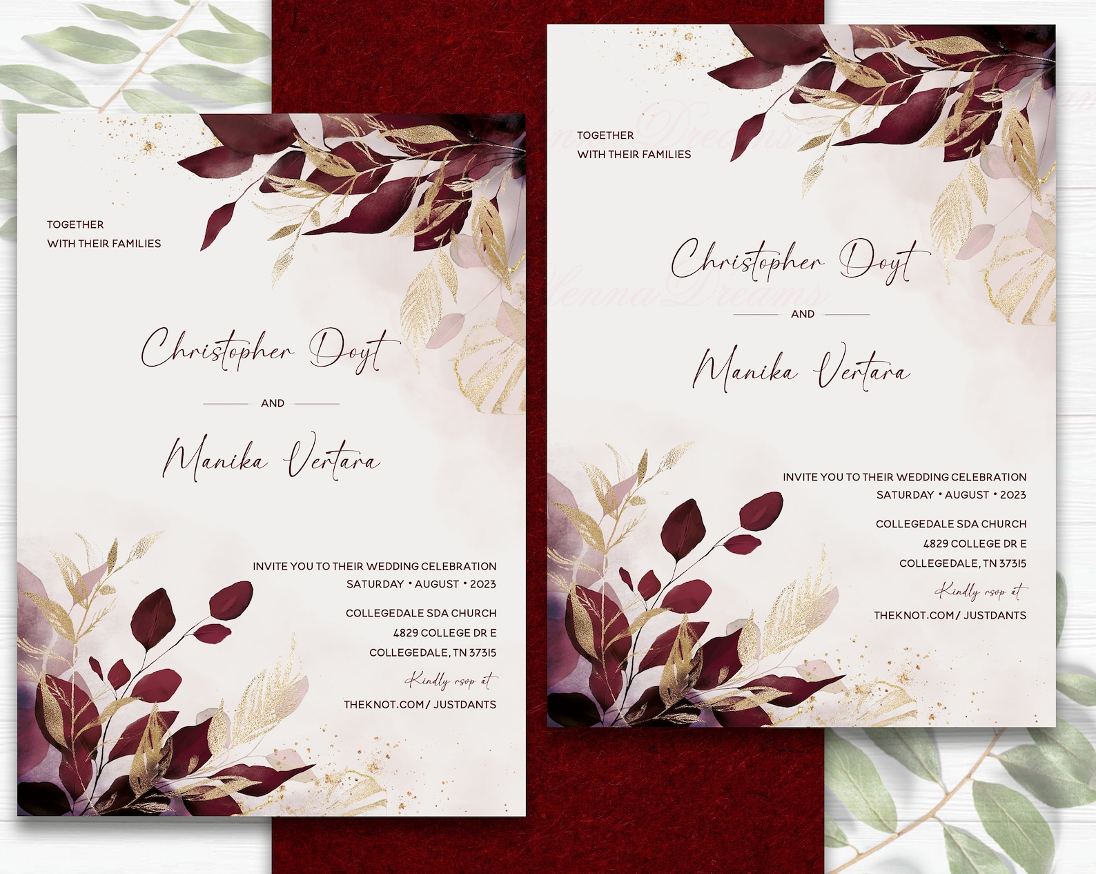 Gold and Burgundy Wedding Invitations Burgundy Wedding - Etsy