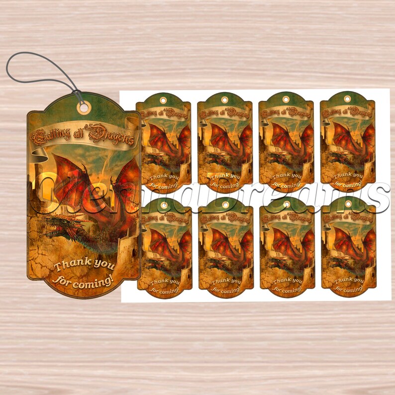 Dragon Party Favor Tags, Dragon Thank You Tags, Dragon Gift Tags ...