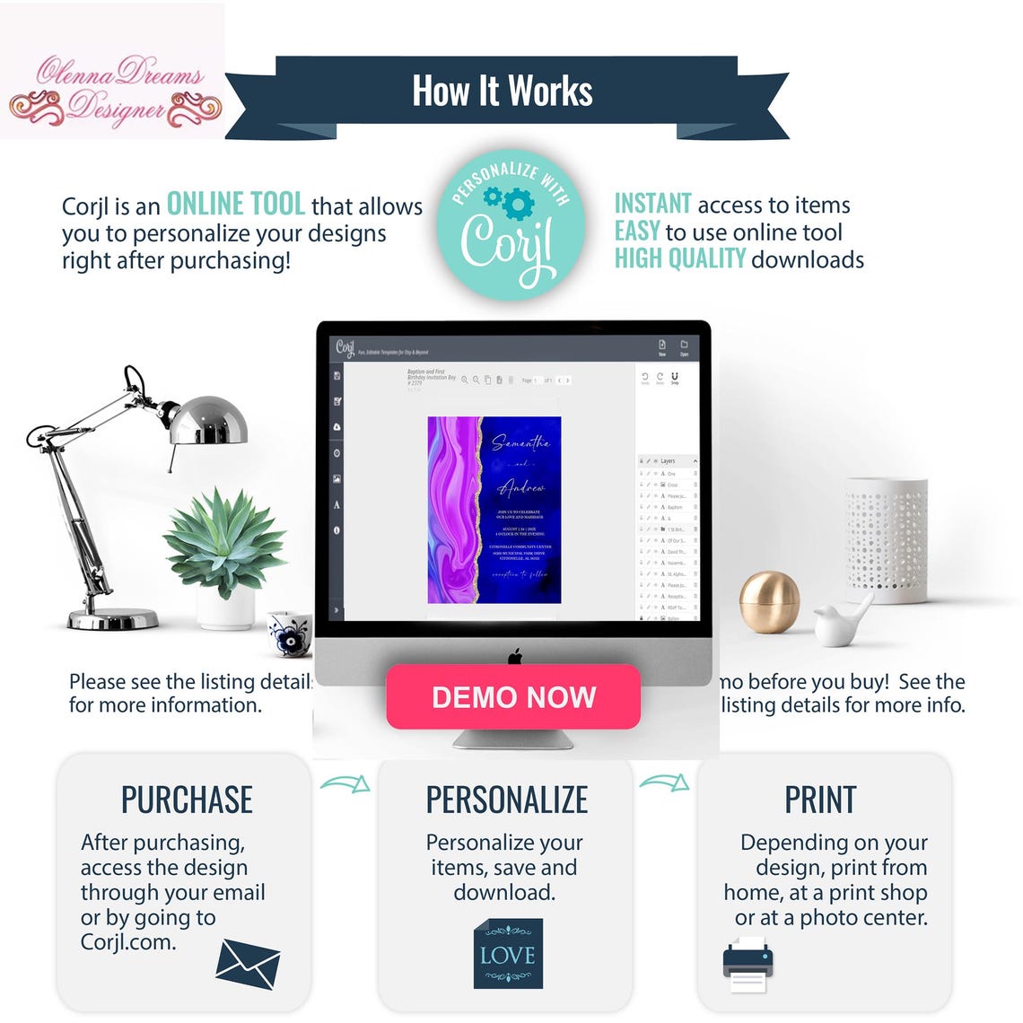 Modern Royal Blue and Purple Gold Wedding Invitations Set, Editable ...