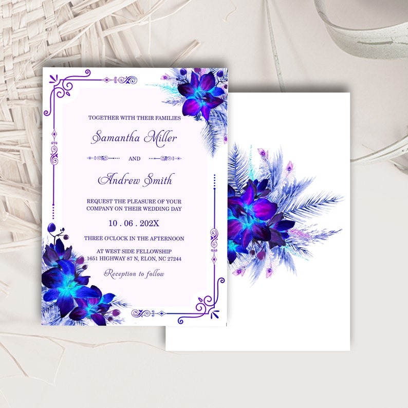 Galaxy Blue Orchid Wedding Invitations, Blue and Purple Wedding ...