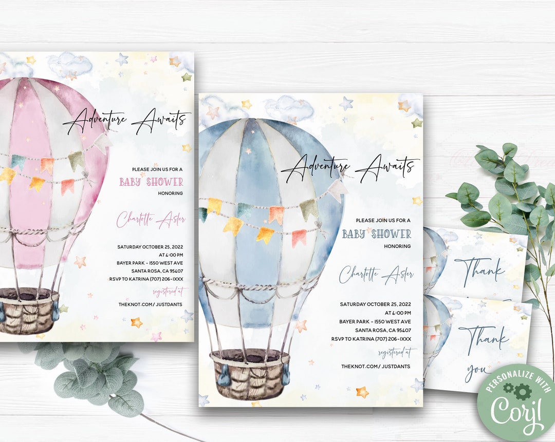 Invitaciones en globo aerostático para Baby Shower Editable En - Etsy ...