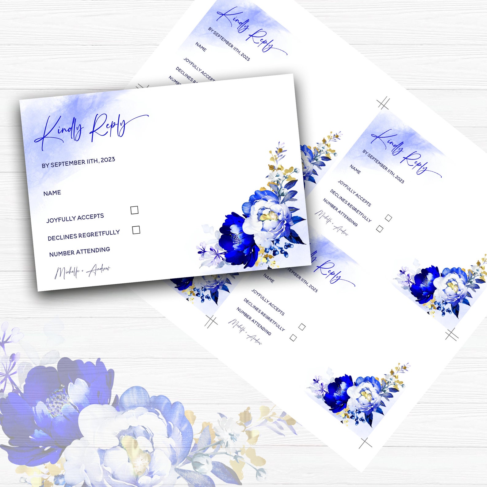 Royal Blue Wedding Invitation Template, Blue and Gold Wedding ...