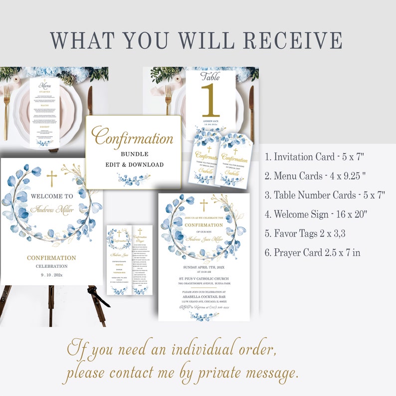 Printable Confirmation Boy Bundle, Personalized Confirmation Blue Boy ...