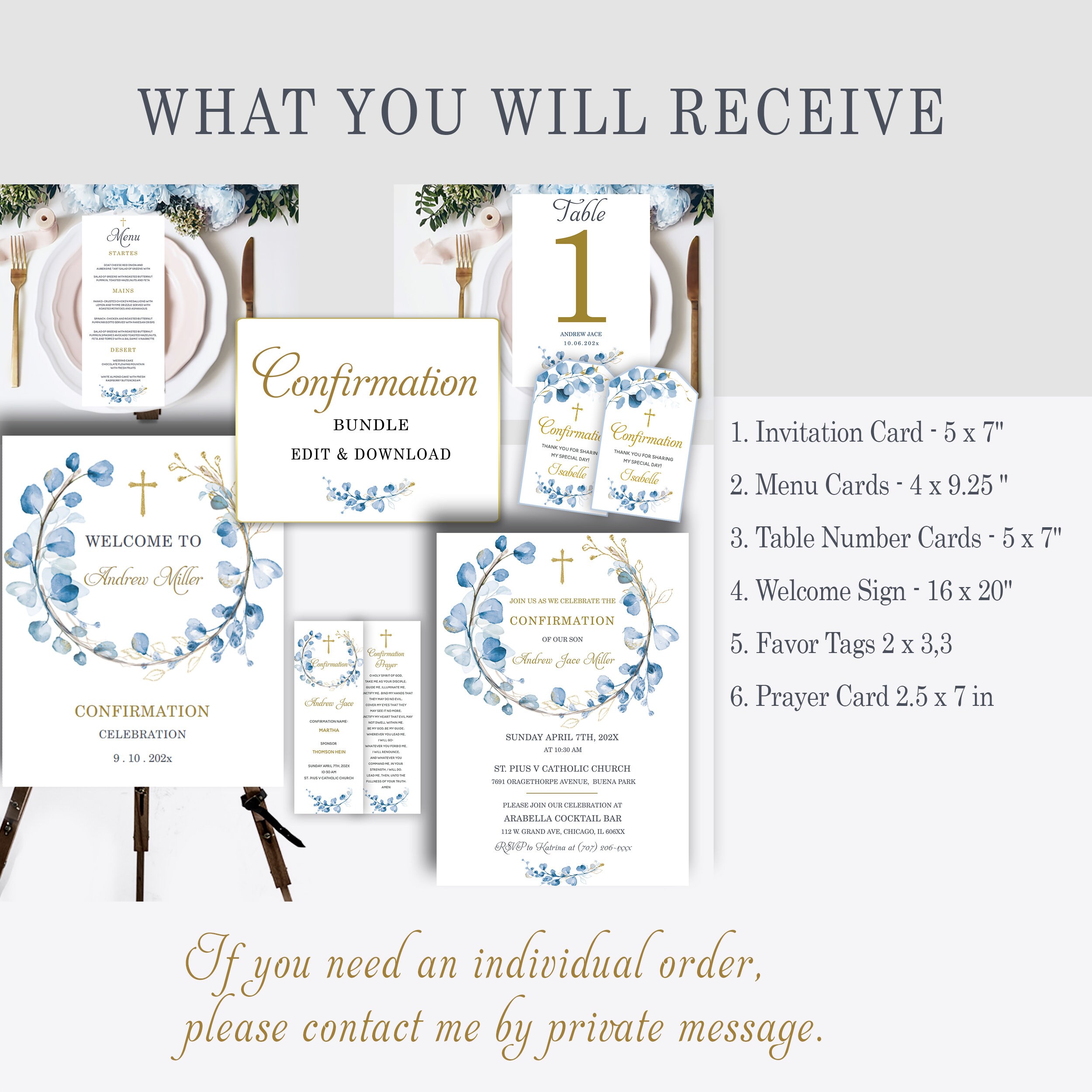 Printable Confirmation Boy Bundle, Personalized Confirmation Blue Boy ...