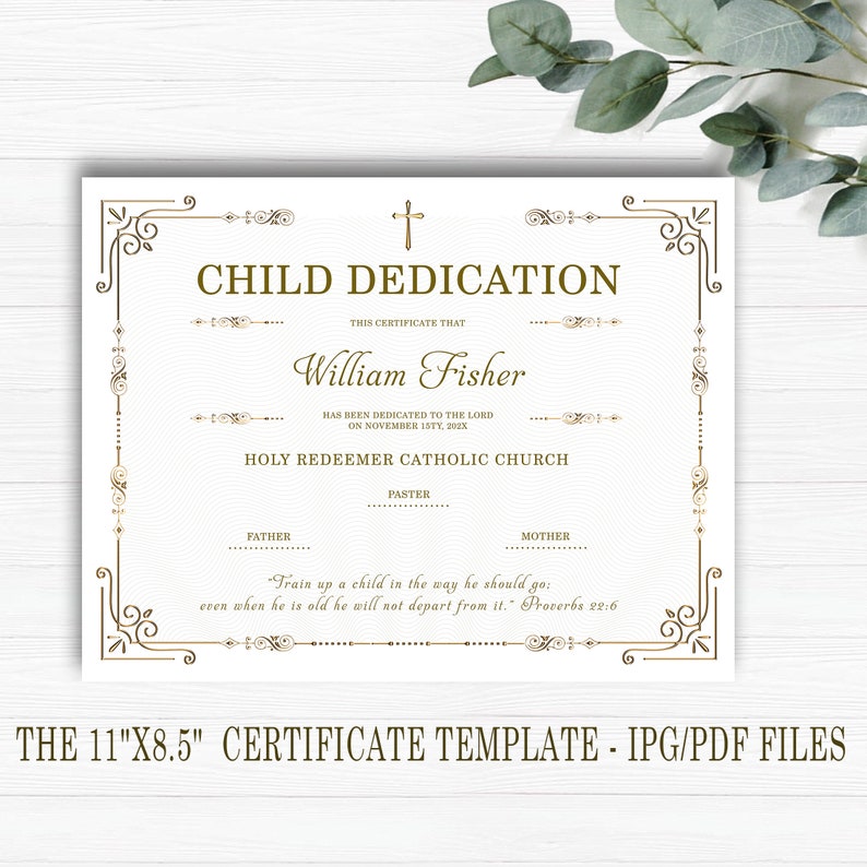 Custom Dedication Certificate Templates Printable Personalized - Etsy