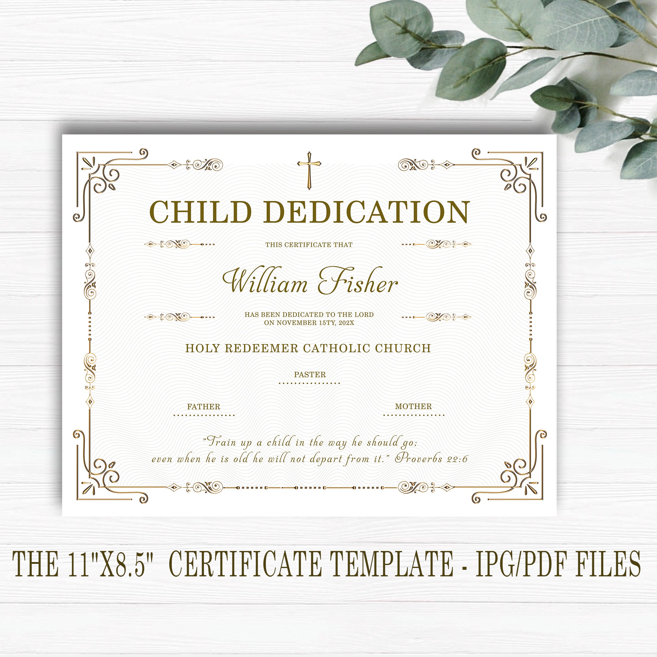 Custom Dedication Certificate Templates Printable Personalized ...