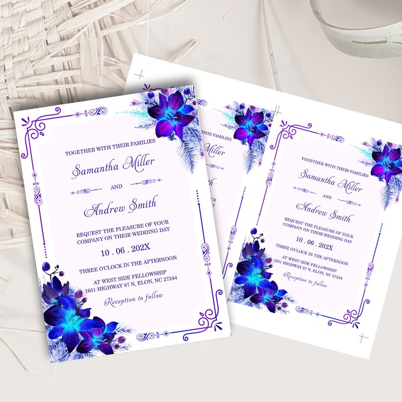 Galaxy Blue Orchid Wedding Invitations, Blue and Purple Wedding ...