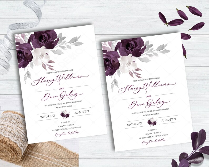 Plum and Grey Wedding Invitations Set Plum and Grey Wedding - Etsy