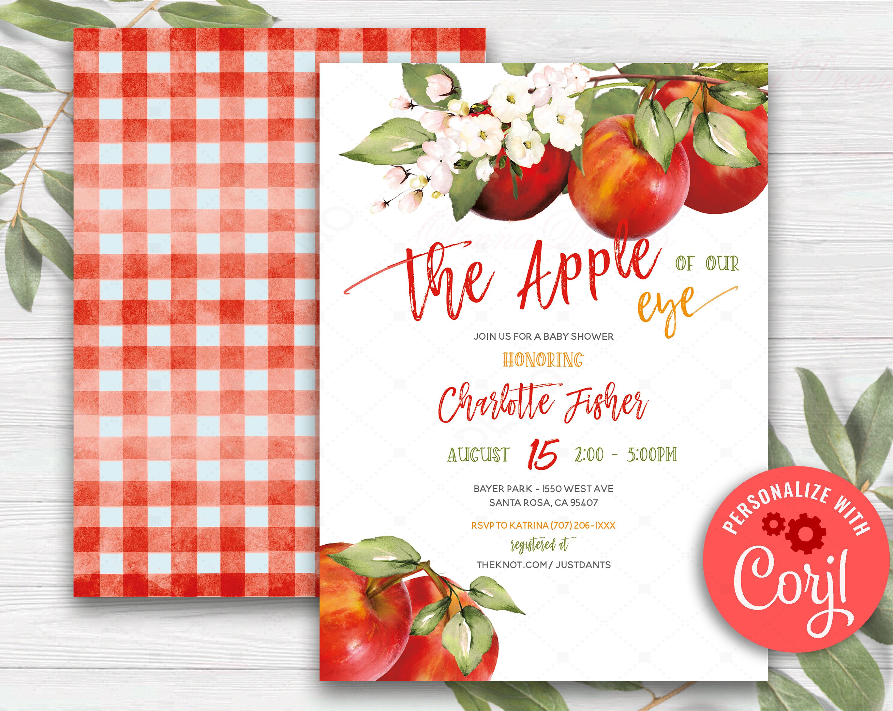 Apple Baby Shower Invitation Set the Apple of Our Eye Baby - Etsy