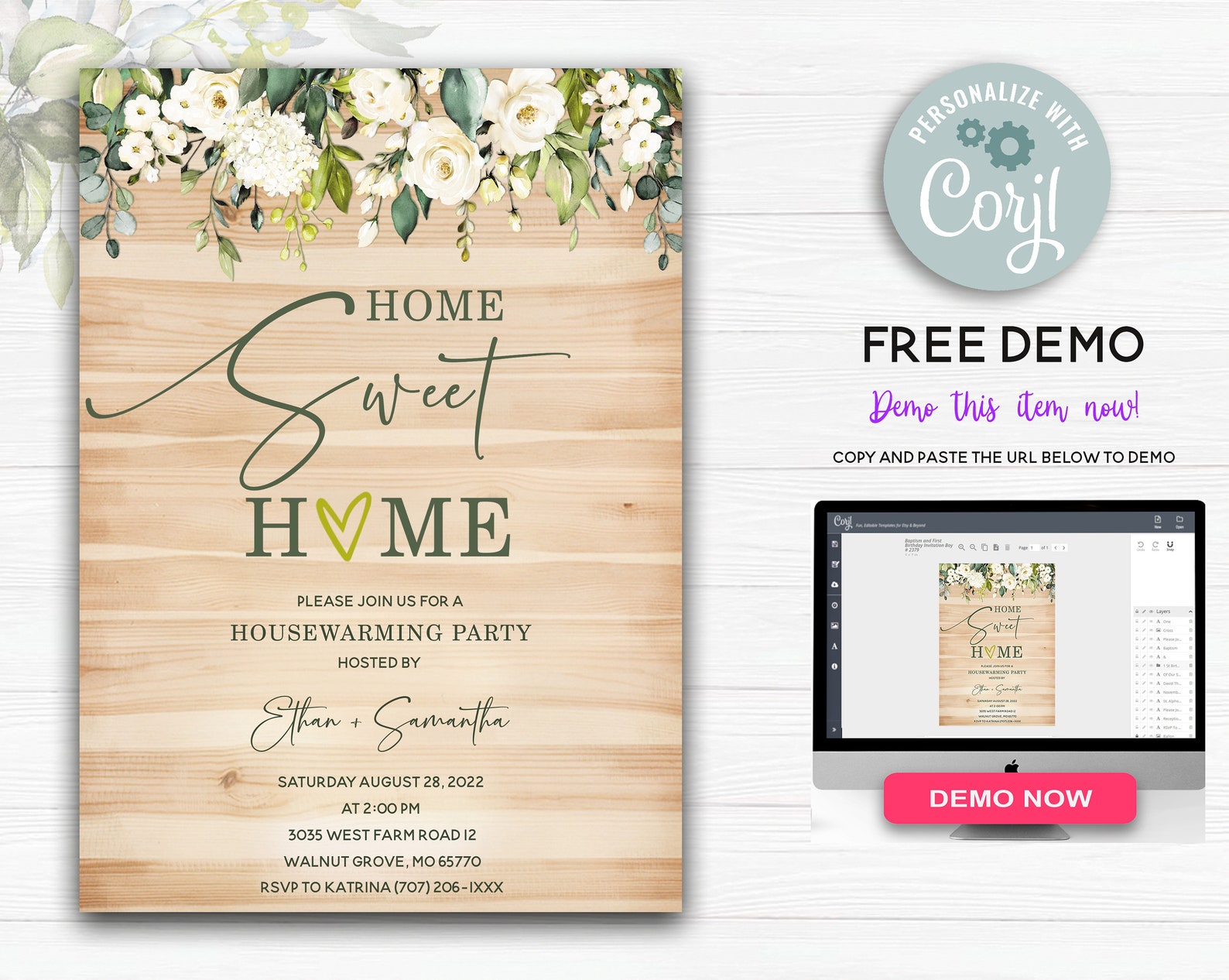 Housewarming Invitation Greenery Gold Home Sweet Home Invite - Etsy