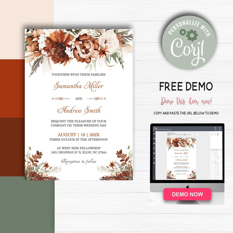 Editable Burnt Orange Wedding Invitation Set, Burnt Orange Wedding ...
