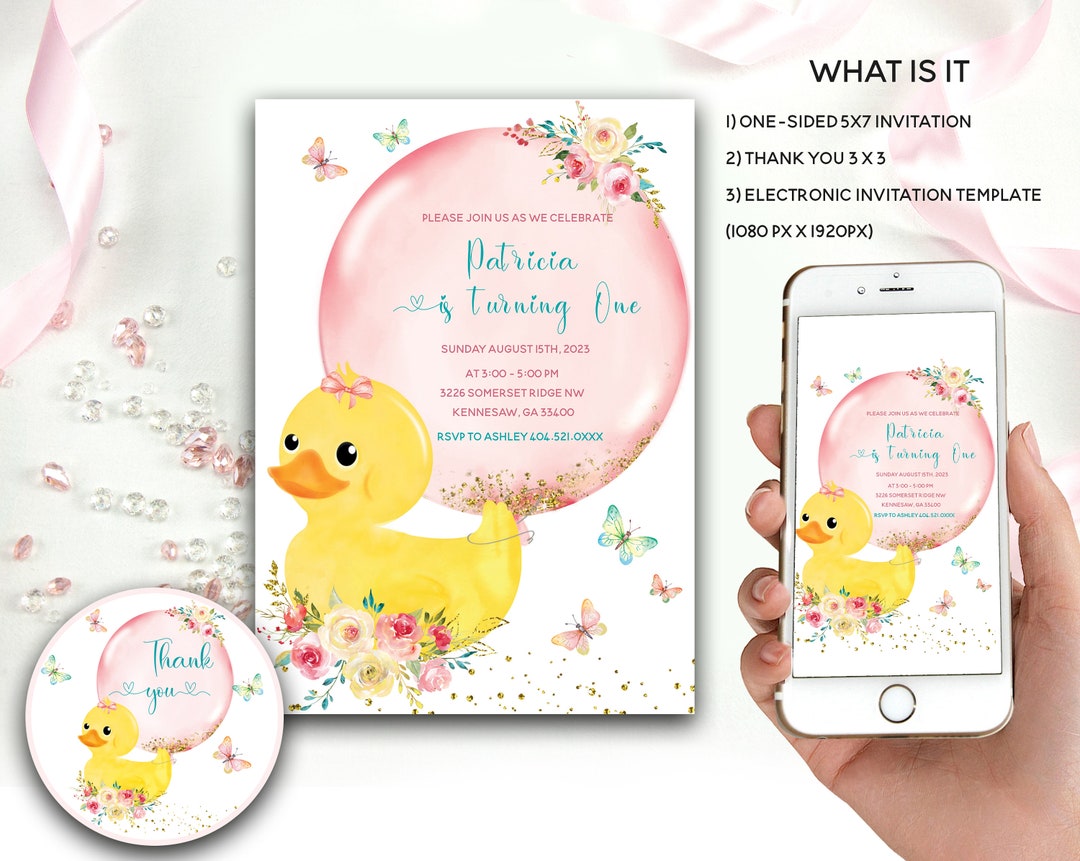 Rubber Duck Birthday Invitation, Printable Rubber Duck Invitation ...