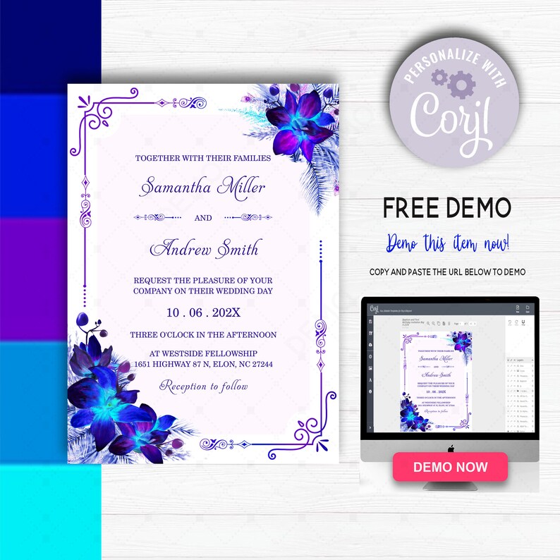 Galaxy Blue Orchid Wedding Invitations, Blue and Purple Wedding ...