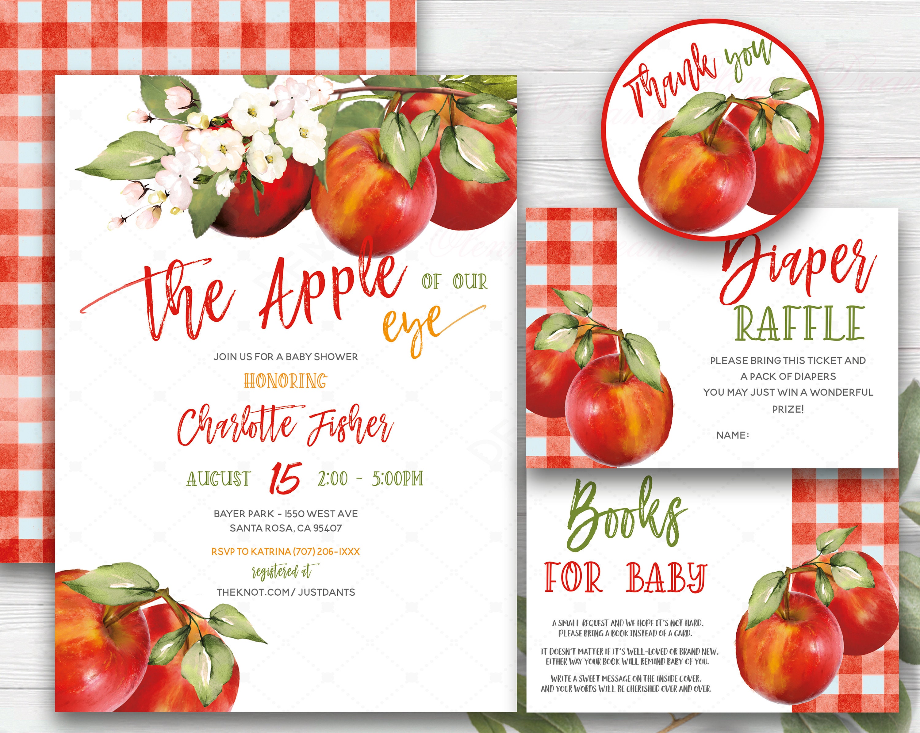 Apple Baby Shower Invitation Set the Apple of Our Eye Baby - Etsy