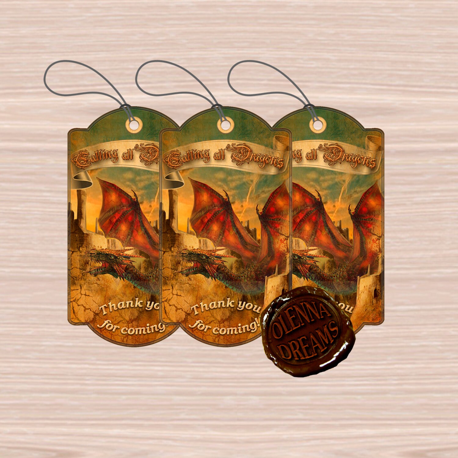 Dragon Party Favor Tags, Dragon Thank You Tags, Dragon Gift Tags ...