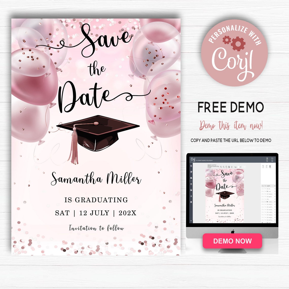 Save the Date Graduation Pink Template, Printable Graduation Date ...