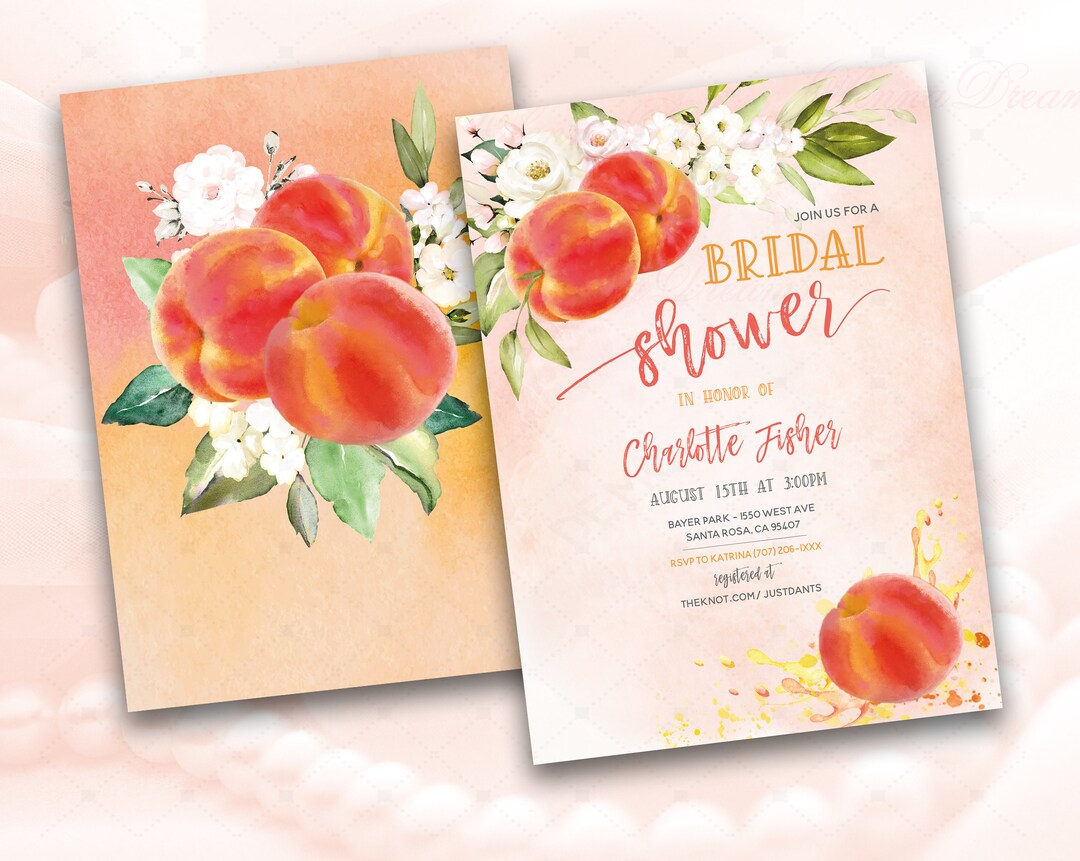 Peach Bridal Shower Invitation, Editable Peach Theme Wedding Shower ...