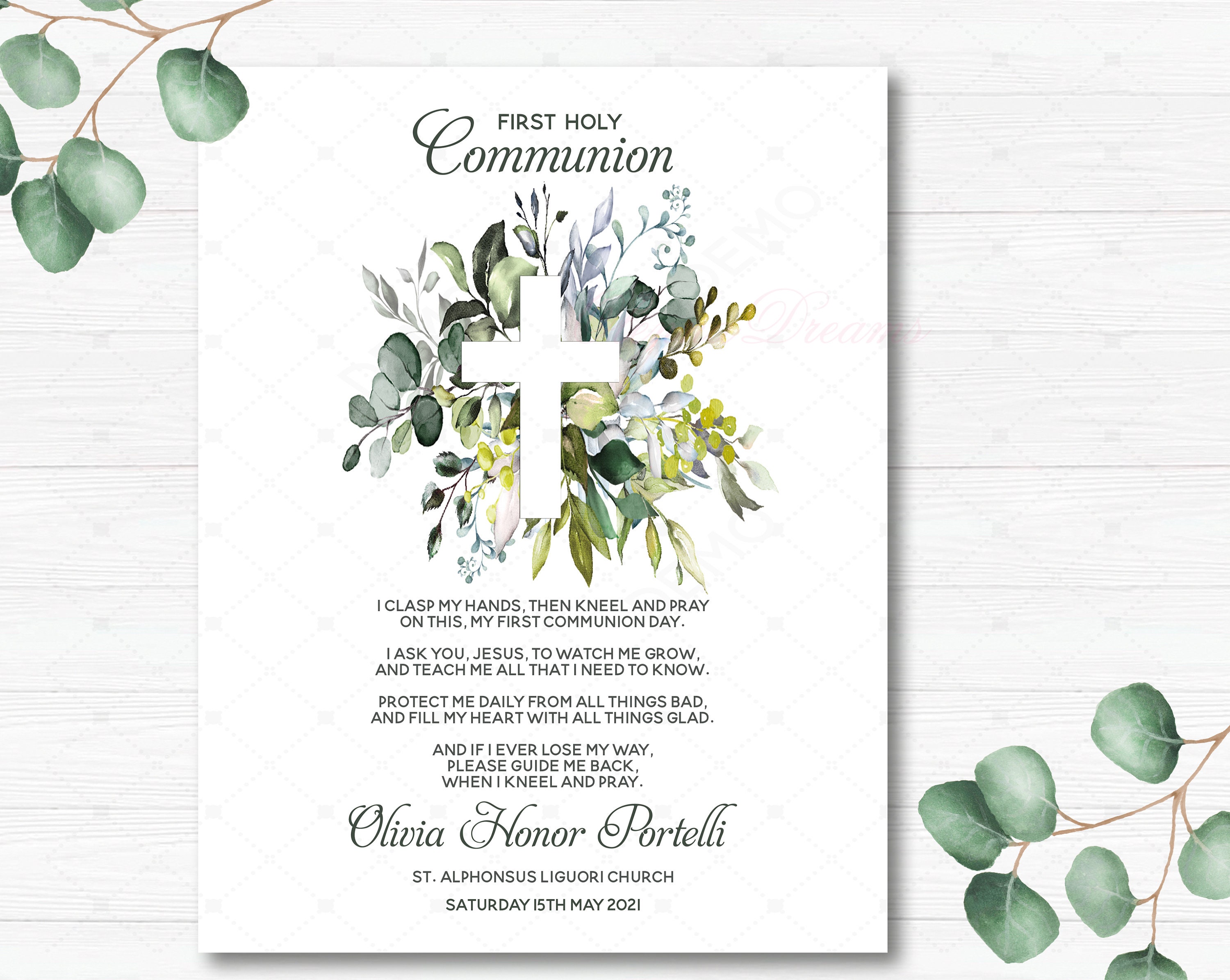 Personalized First Holy Communion Card Holy Cards Prayer | Etsy