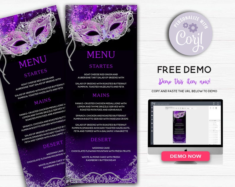 Editable Themes for Masquerade Party Menu, Birthday Masquerade Party ...