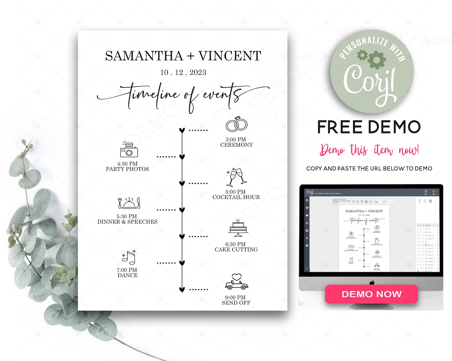 Simple Wedding Timeline Poster Template, Modern Wedding Order of Events ...