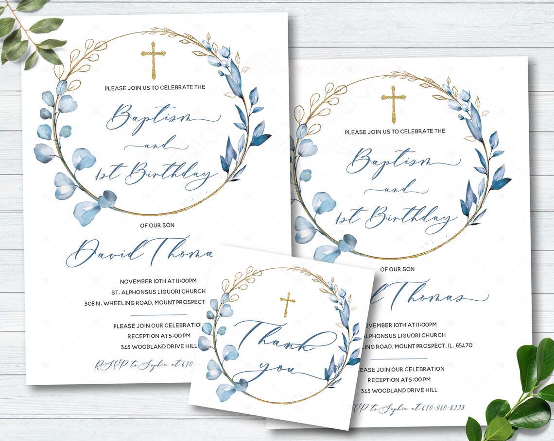 Baptism and First Birthday Invitation Boy Baby Boy First | Etsy