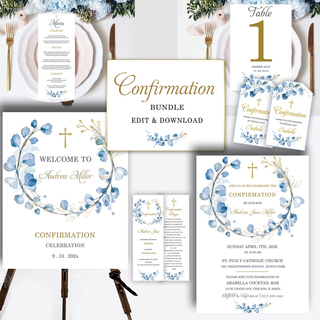 Printable Confirmation Boy Bundle, Personalized Confirmation Blue Boy ...