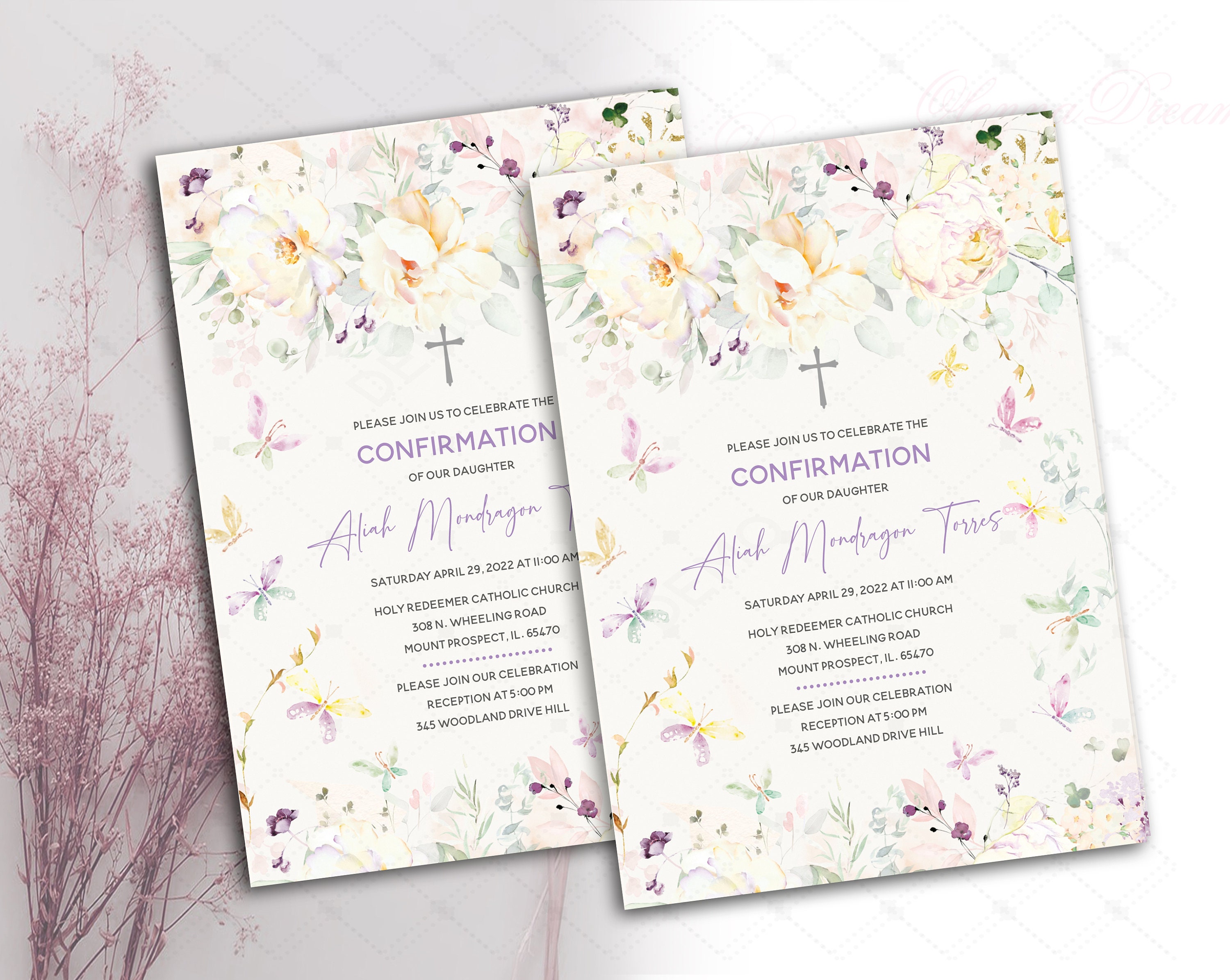 Printable Catholic Confirmation Invitation Cards, Girl's Confirmation ...