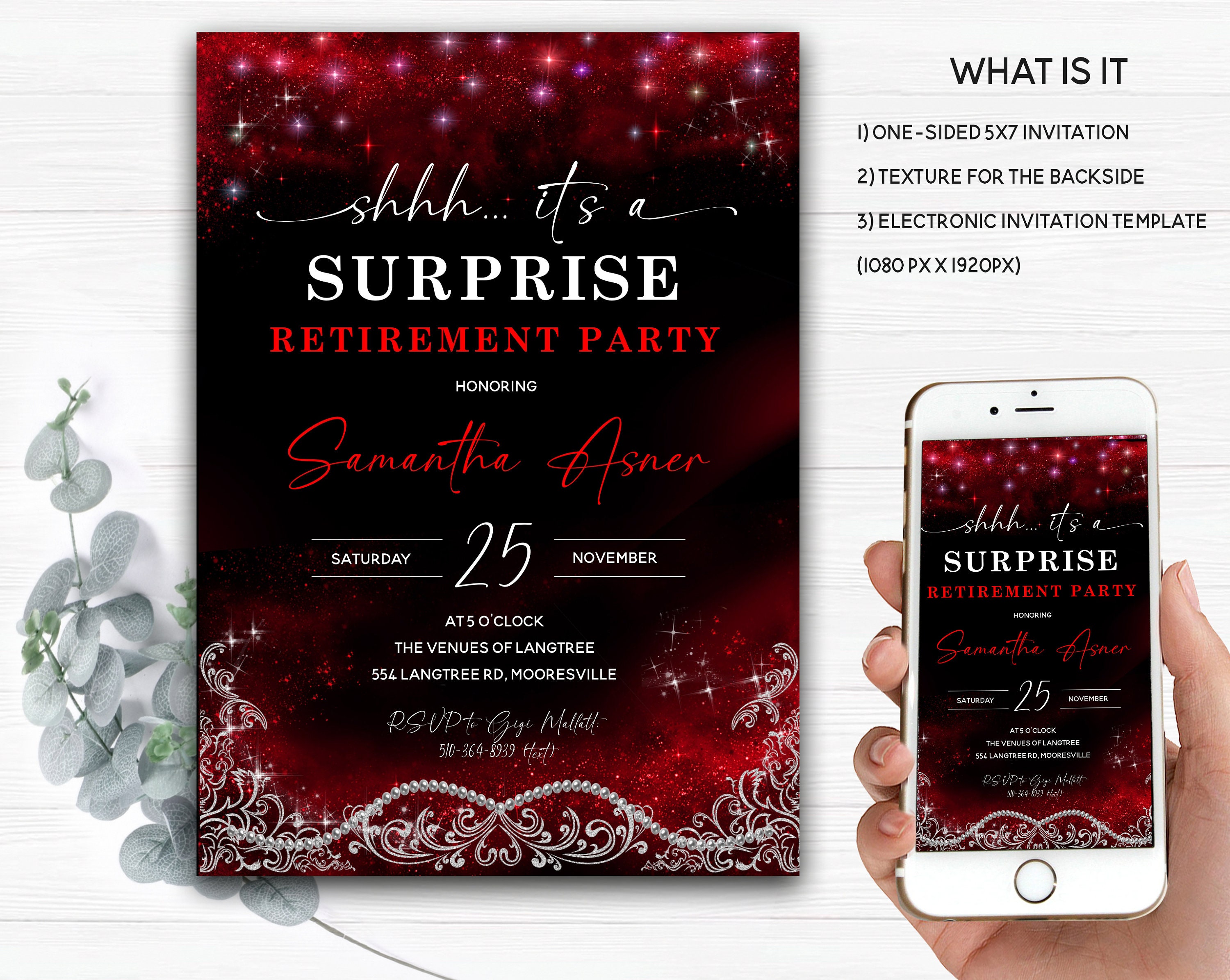 Surprise Retirement Invitation Black Red, Editable Retirement Party ...