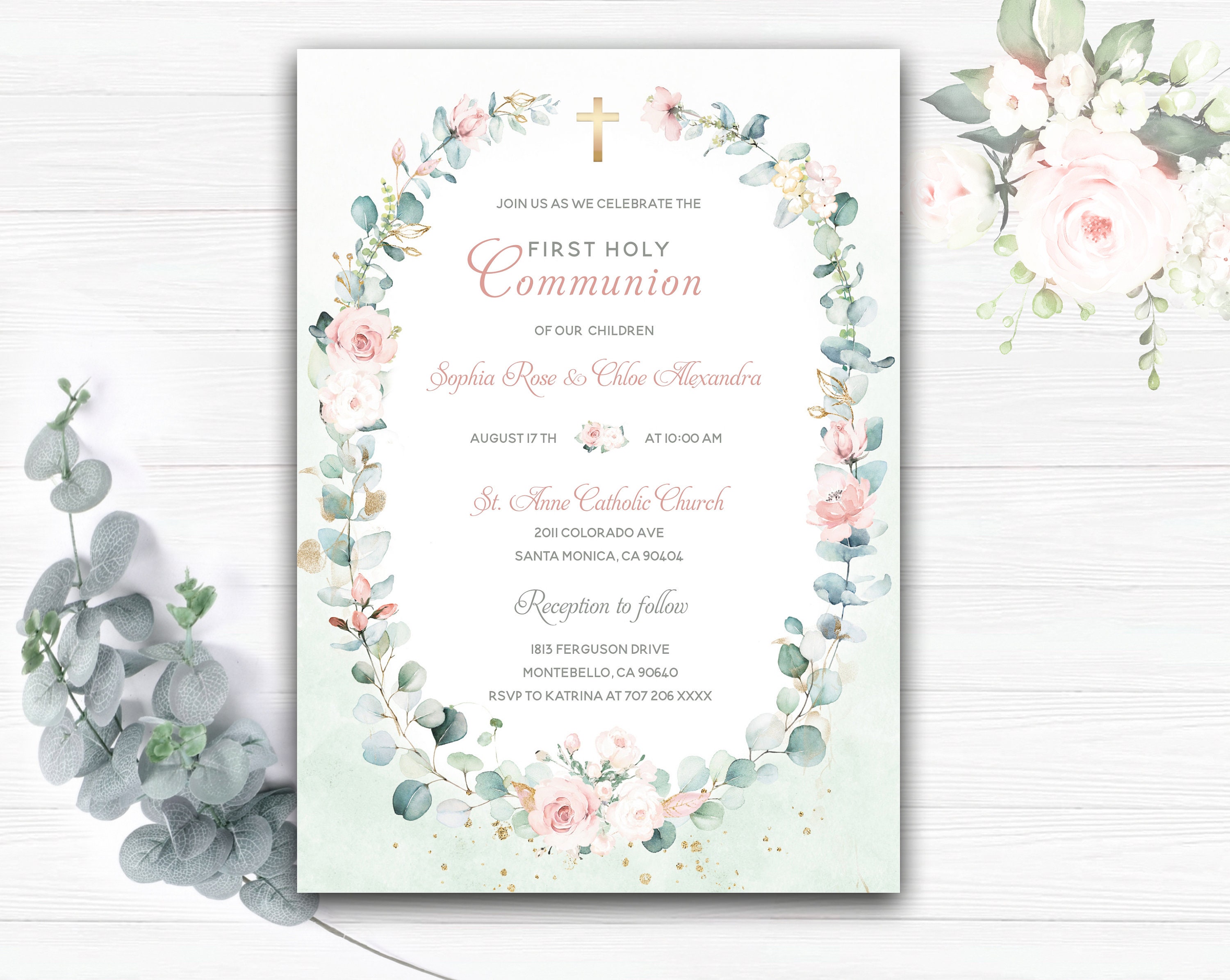 Twin Communion Girls Invitations, First Communion Invitation Template ...