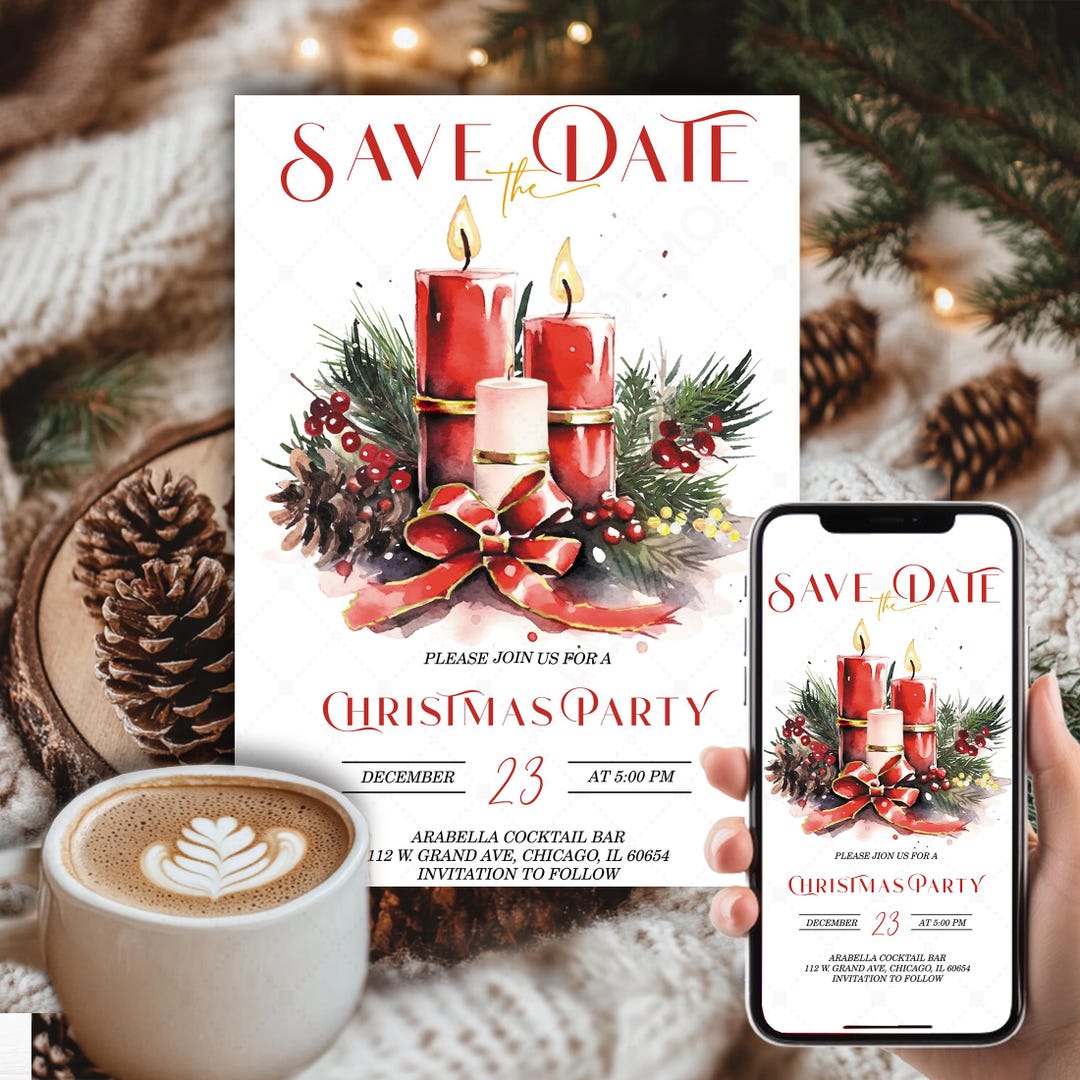 Save the Date Templates Christmas Party, Editable Save the Date Card ...