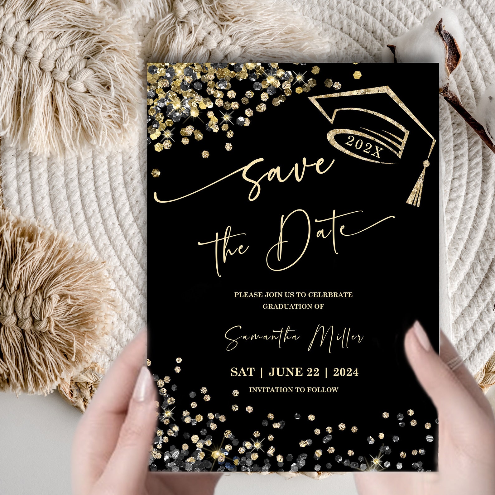 Save the Date Graduation, Black and Gold Save the Date Graduation ...