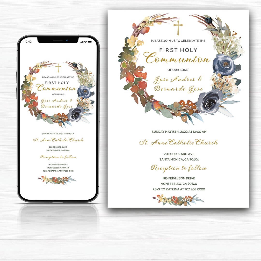 Twin Communion Invitations, Twin First Communion Invitations, Boy Girl ...